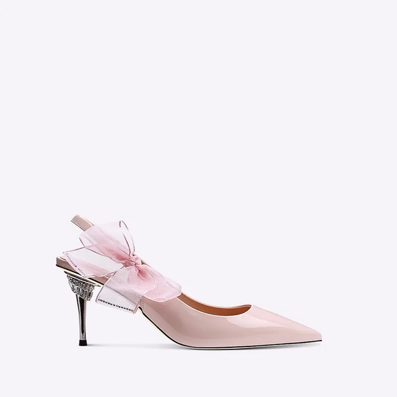 Pink Color Patent Leather Bowknot Ribbon High Heel Pointed Toe ...