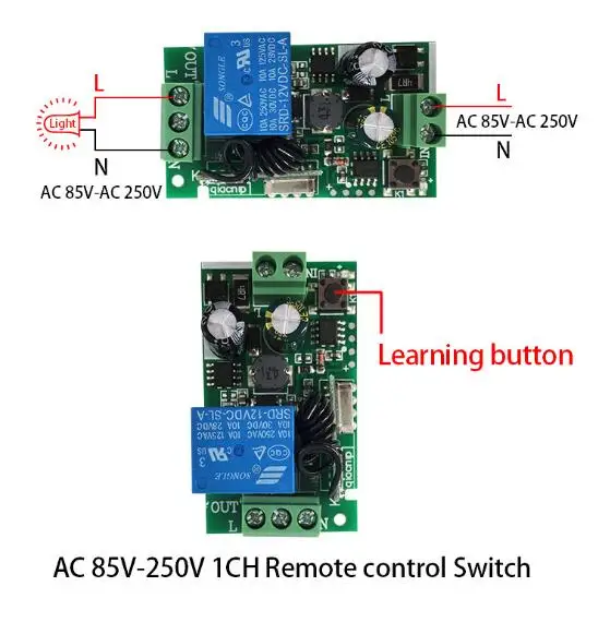 220V Wireless Remote Control Switch One Channel AC85V~AC250V Receiving ...