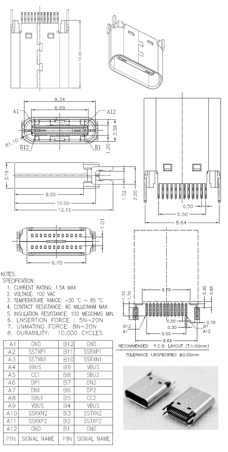 Universal Board Edge Pcb Plywood Straddle Mount 1.0mm 24pin Usb Type-c ...