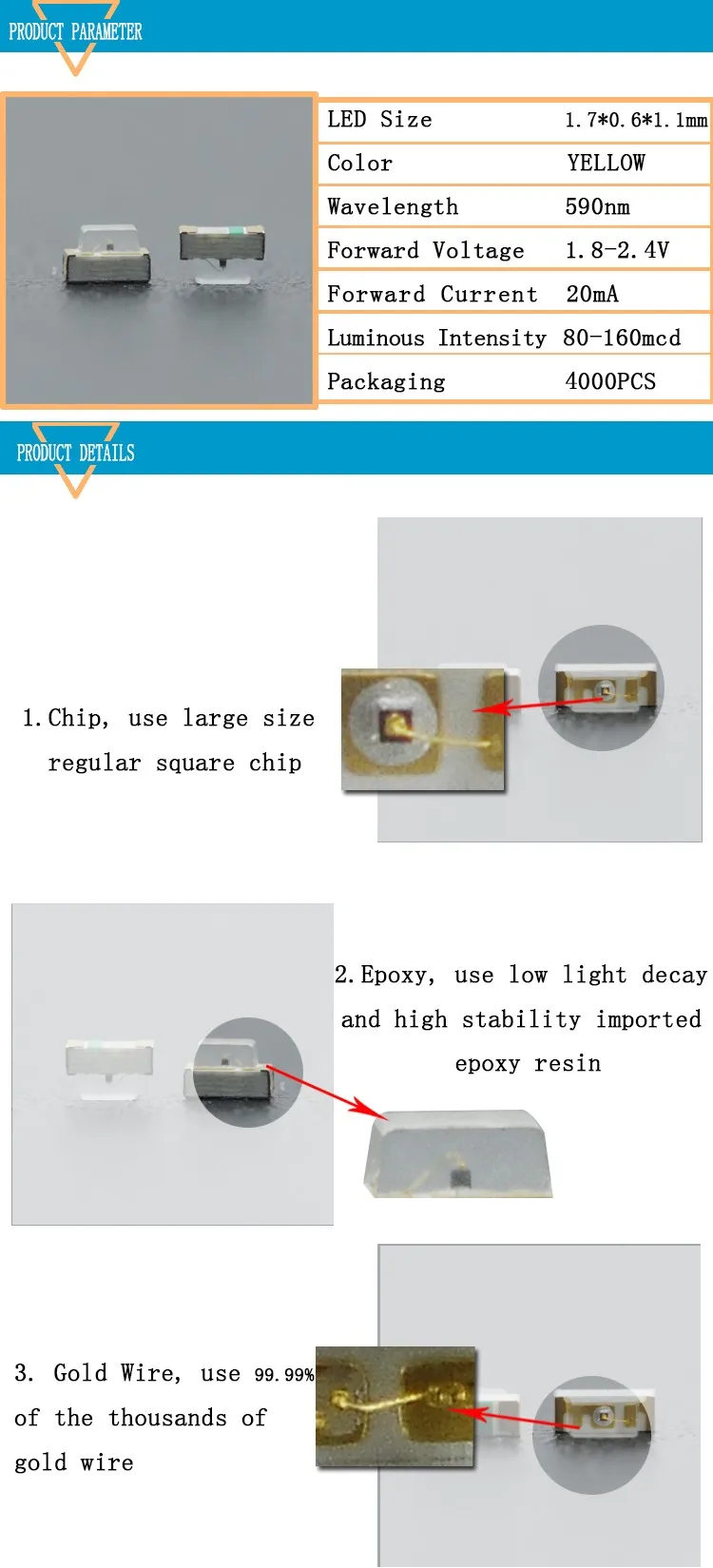 0602 (0603) Smd Led Chip Yellow Led /side View - Buy 0602 (0603) Smd ...