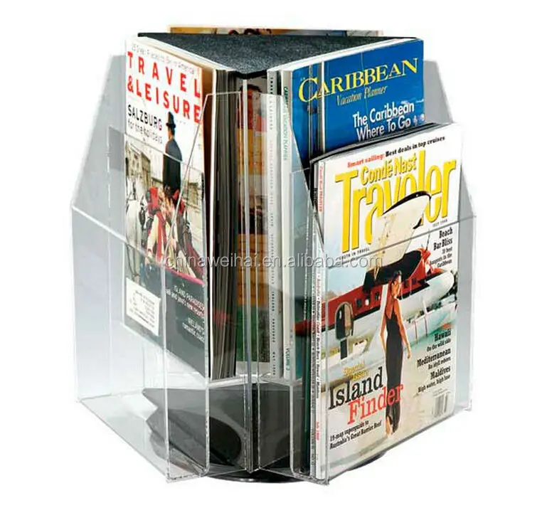 Clear Acrylic 6 Pocket Rotating Magazine Rack - Buy Magazine Rack ...