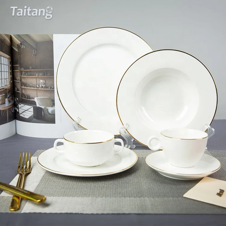 Ceramic Dinner Set Porcelain Gold Rim Decor Dinner Plate Sets ...