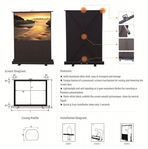 120 Ad Series Floor Rising Alr Screen For Ultra Short Throw Projectors ...