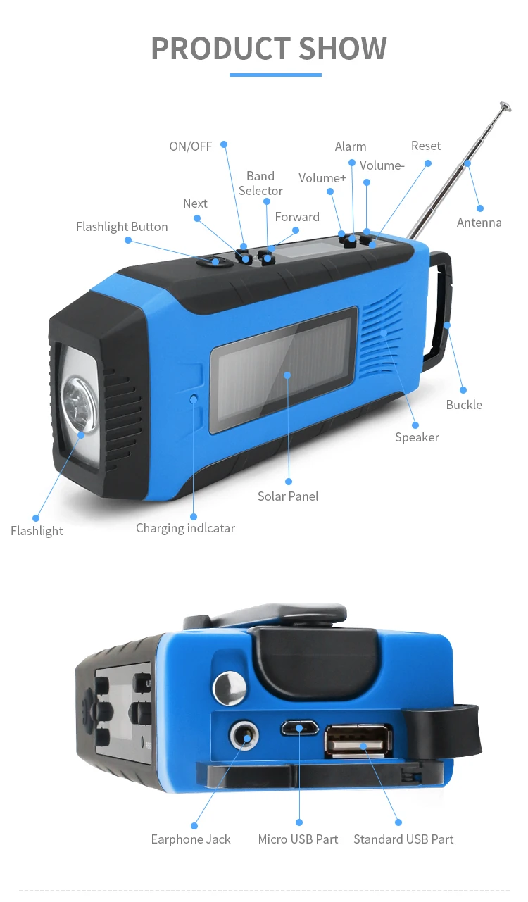 Portable Solar AM/FM Alarm Clock Digital Radio with Smart Phone Charger ...