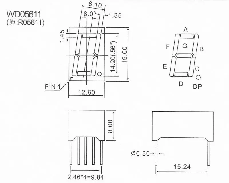 Super Red 0.56 Inch FND 5161bs 1 Digit 7 Segment LED Display