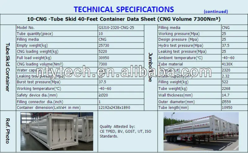 10 CNG Tubes Skid Mounted 40-Feet Compressed Natural Gas Container