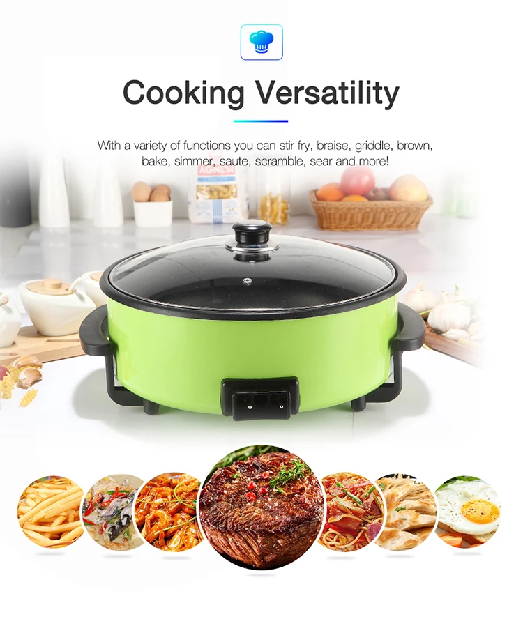 Non-stick Frying Pan Electric Heating Pans With Tempered Glass - Buy ...