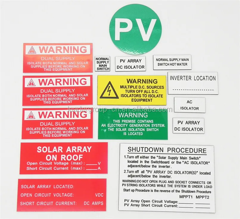100 Sets(15 Pcs/set) = 1 Lot High Quality Solar Warning Label,Abs Pv ...