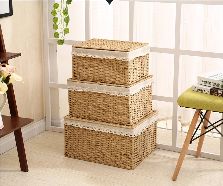 Set Of Three Handmade Woven Paper Rope Storage Box - Buy Handmade Paper ...