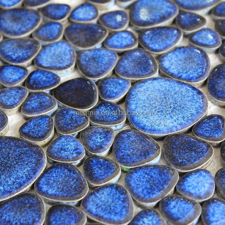 Blue Pebble Shaped Crystalline Ceramic Mosaic Floor Wall Pool Tile ...