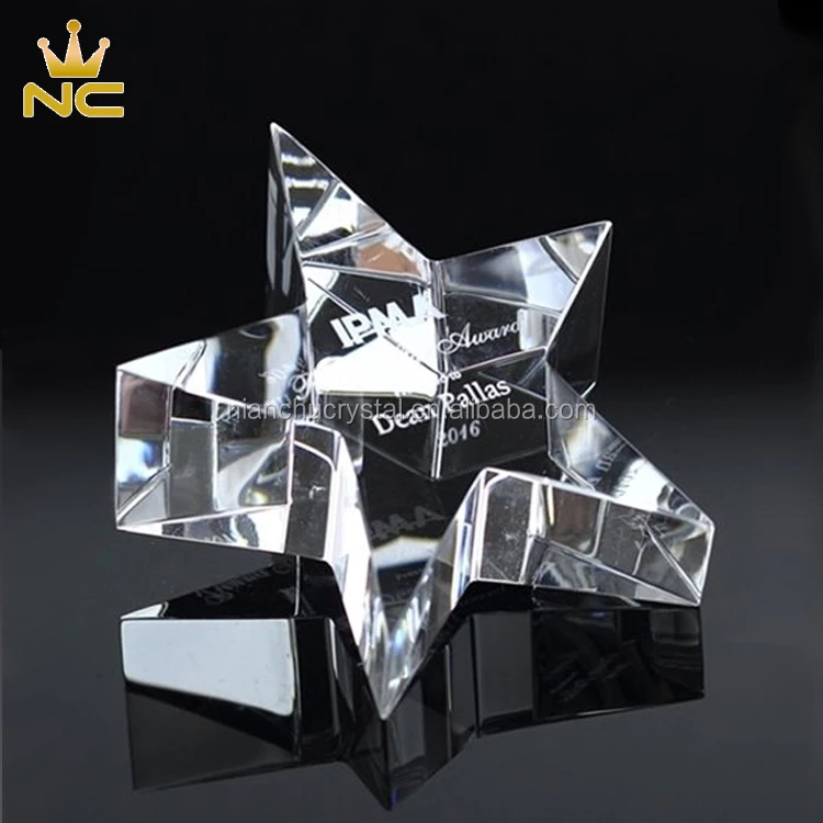 Crystal Star Paperweight - Engraved Beveled Glass Trophy