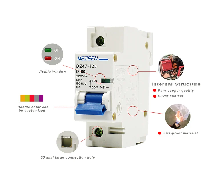 Mcb Dz47-125 100 Amp Mcb 100amp 2p Miniature Circuit Breaker 230v 400v - Buy Dc Mcb 100a,Mcb Dc ...