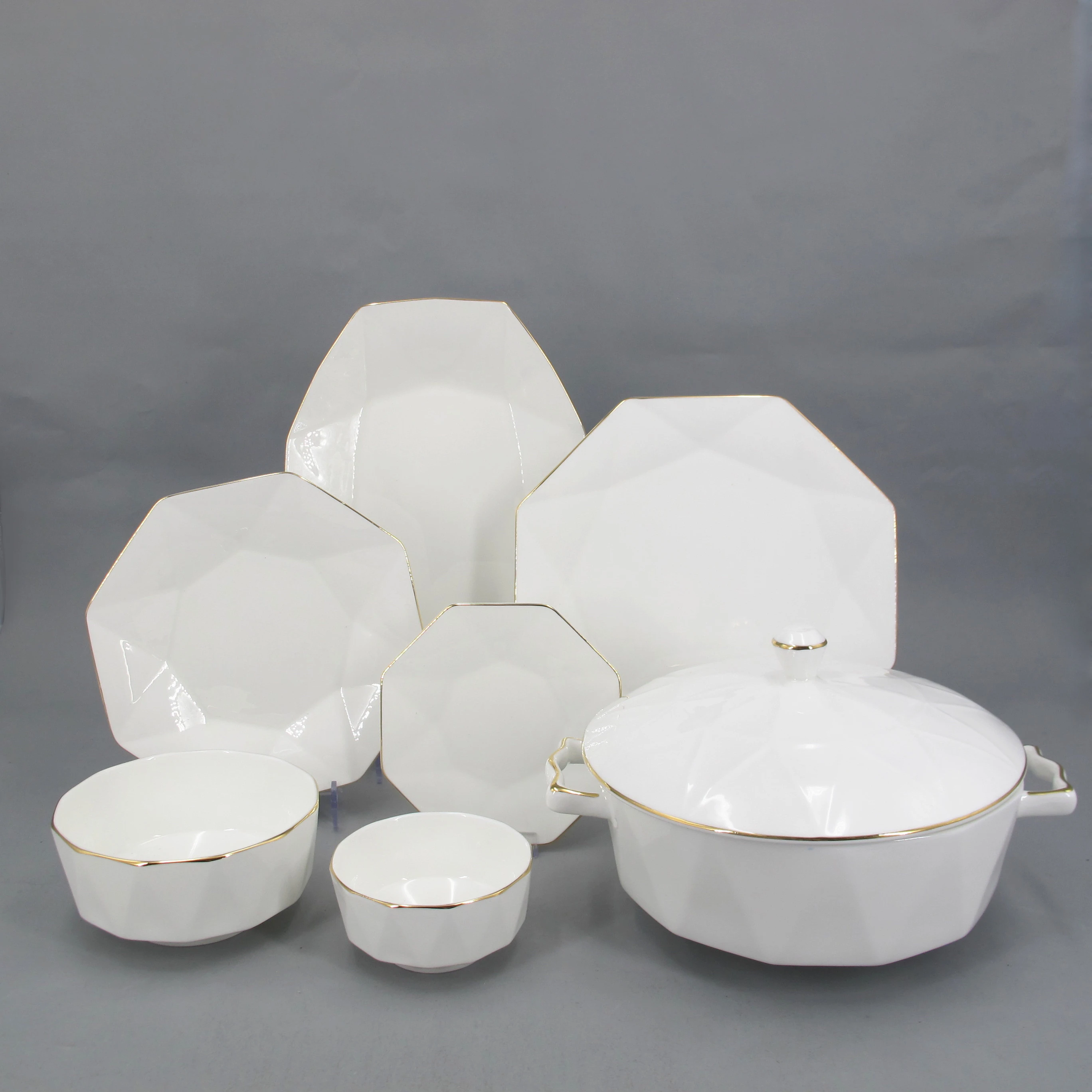 61pieces66pieces New Bone China Plates Tableware Tray Decor Hexagonal ...