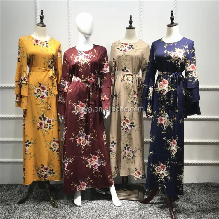 2018 Modest Fashionable Turkish Maxi Islamic Abaya Summer Floral ...