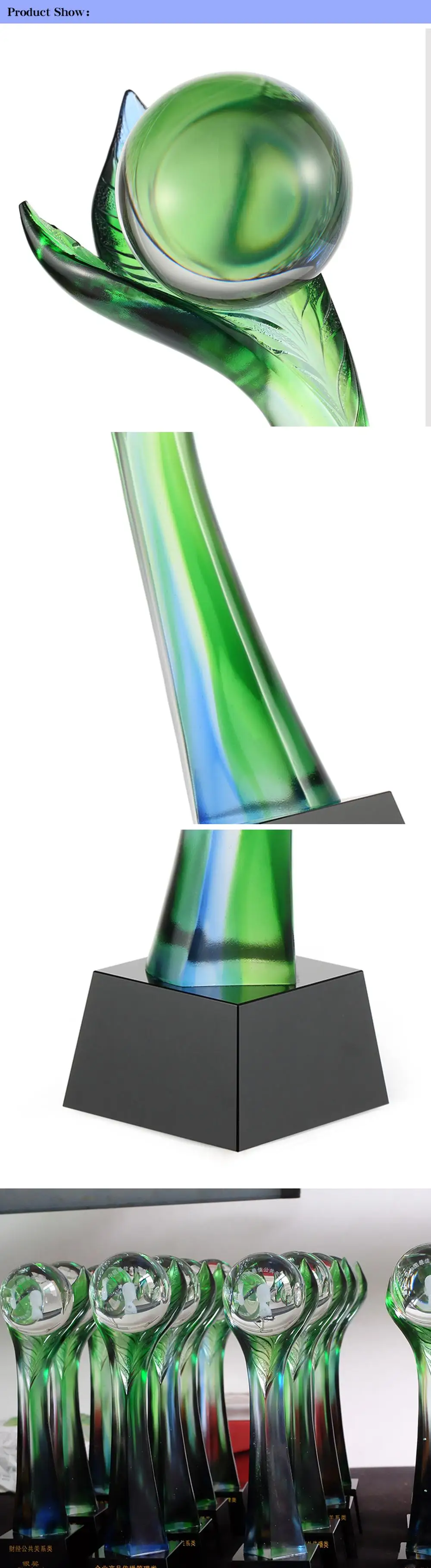 Green Leaf Tree Shaped Crystal Award - Recognition Gift