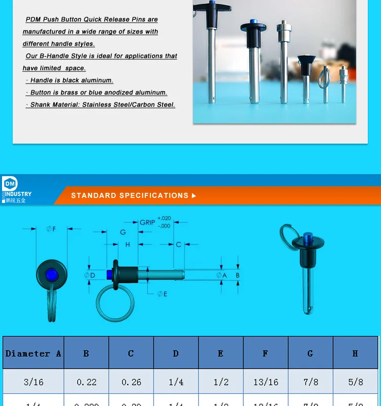 Button Handle Quick Release Pin - Positive Locking Solution