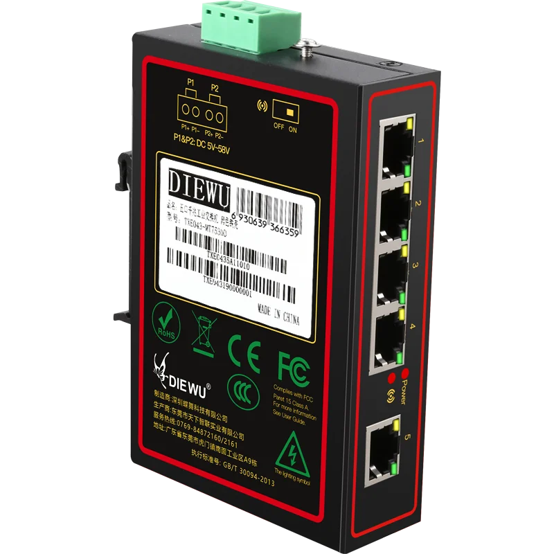 Diewu 5 Port 10/100/1000mbps Industrial Network Switch