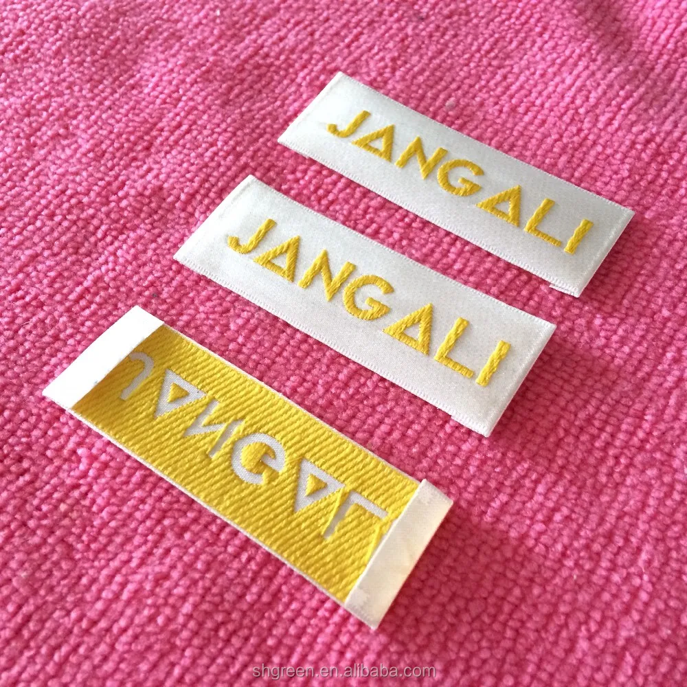 Embossed Logo White Satin Woven Label,Satin Fabric Label With Glossy ...