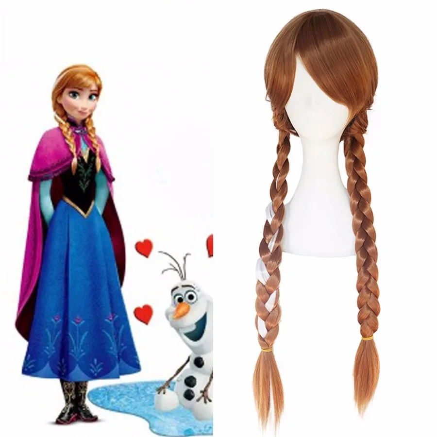 Synthetic Wig Braiding Hair Long Brown Frozen Anna Cosplay For Women ...