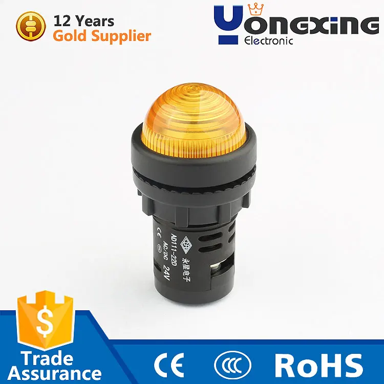 Good Quality 22mm 24v Led Yellow Round Indicator Light Signal Lamp ...