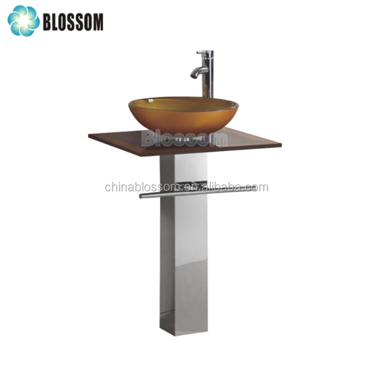 Golden Tempered Hand Glass Wash Basin with Stainless Steel Stand