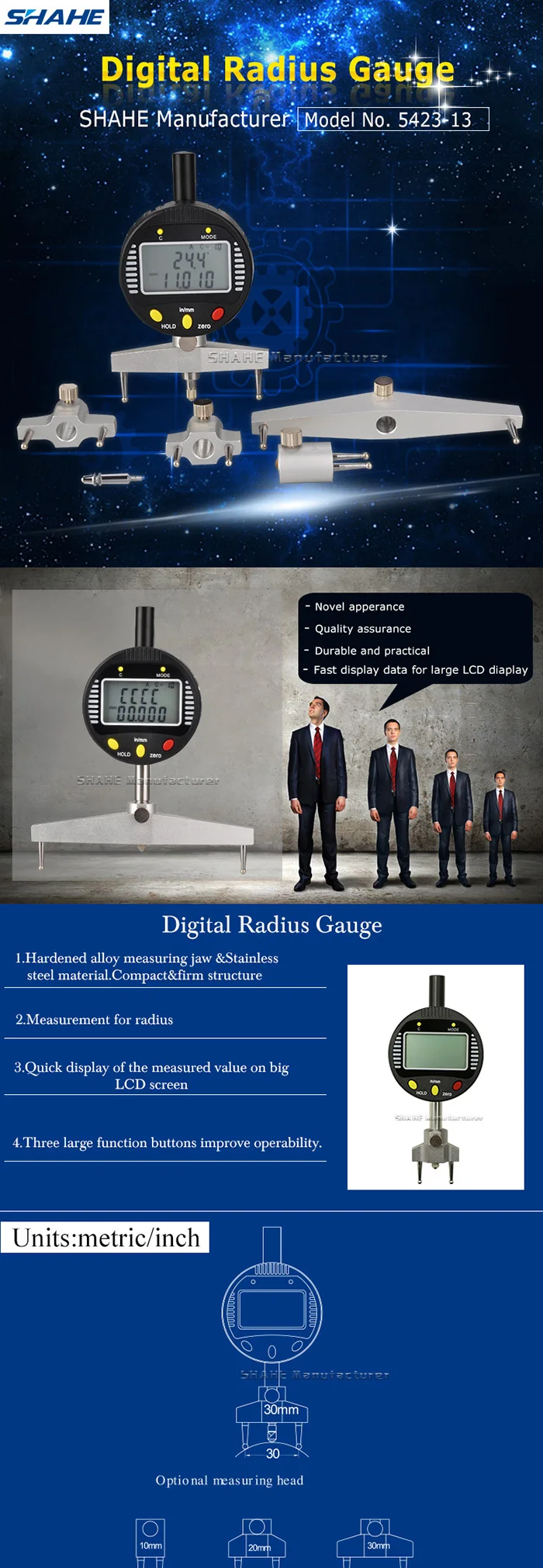 High Accuracy Digital Radius Gauge Digital Radius Indicator With 5 ...
