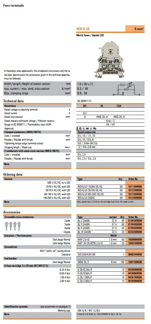 Wsi 6 Ld 정통 Weidmuller 퓨즈 스크류 터미널 블록 Led - Buy Weidmuller 퓨즈 터미널 블록,Wsi ...