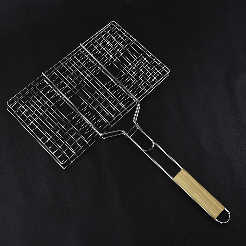 Non-stick Stainless Steel Mesh Baskets Clamp Bbq Tool Grill Party ...