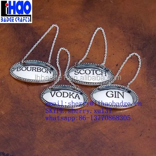 Antique Cheap Custom Logo Whisky Wine Bottle Neck Metal Decanter Tags ...