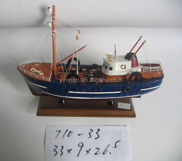 Wooden Fishing Crab Boat Model,Blue 33x9x26.5cm,Single Mast Fishing ...