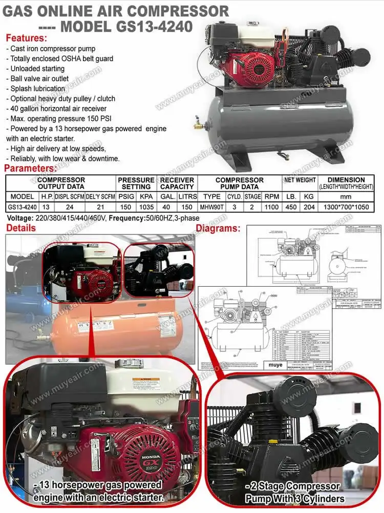 Gas Power Air Compressor - Buy 13hp Gasoline Air Compressor,Gasoline ...