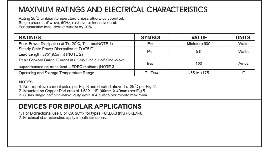 600w 16v Do-15 Package Bidirectional Tvs Diode P6ke16ca - Buy 600w 16v ...