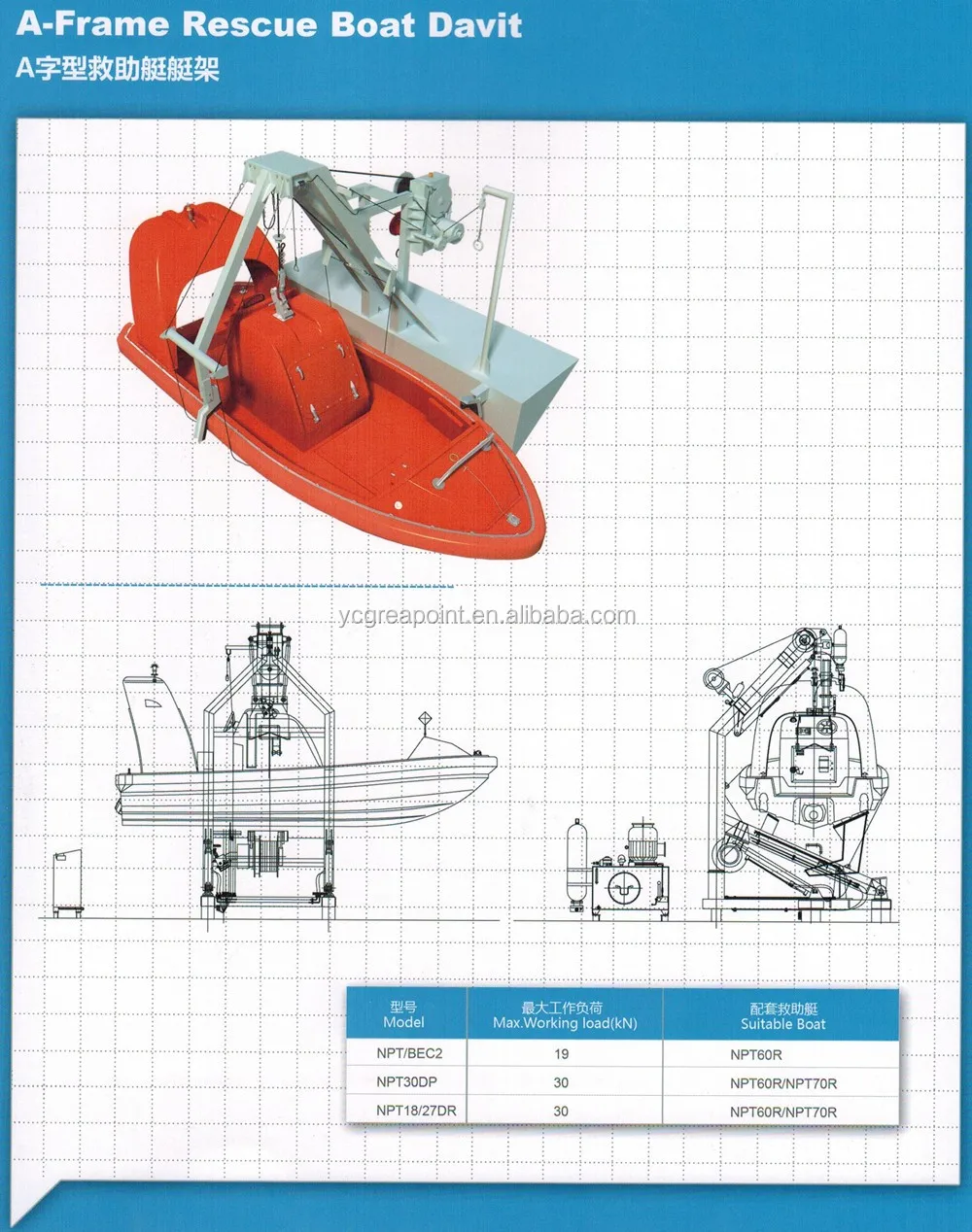 Marine A-frame Rescue Boat Davit - Buy Rescue Boat Davit,A-frame Rescue ...