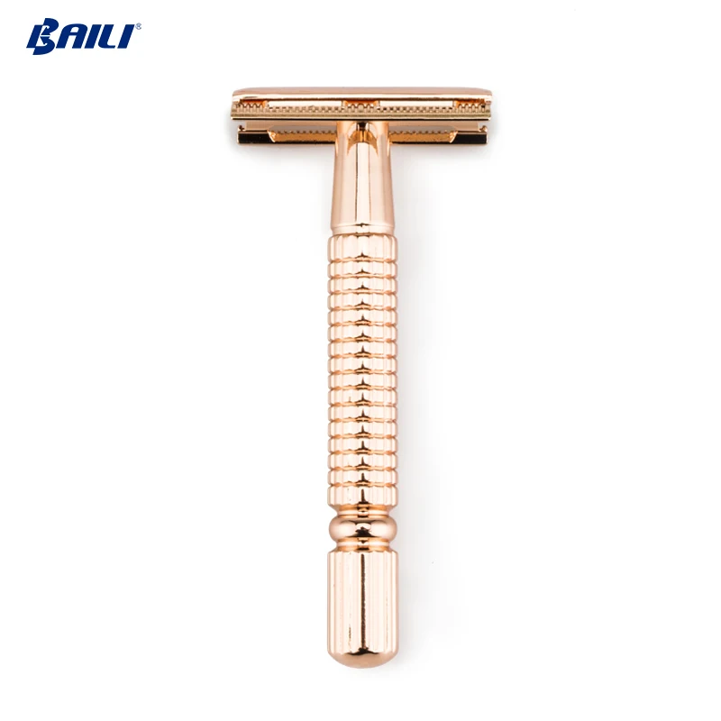 Hot Selling Rose Gold Metal Razor 3 Pieces Double Edge Safety Razor ...