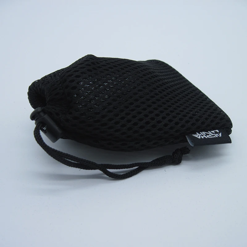 Small Black Drawstring Bag Mesh Bag With Woven Label Polyester ...