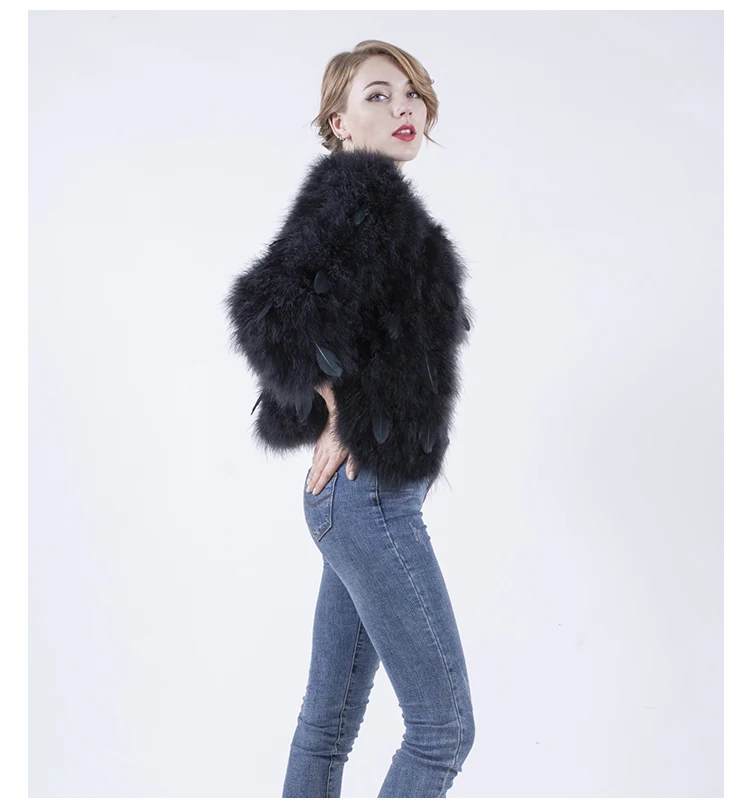 Real Farm Ostrich Feather Fur Turkey Fur Coat Jacket Long Sleeve Warm ...