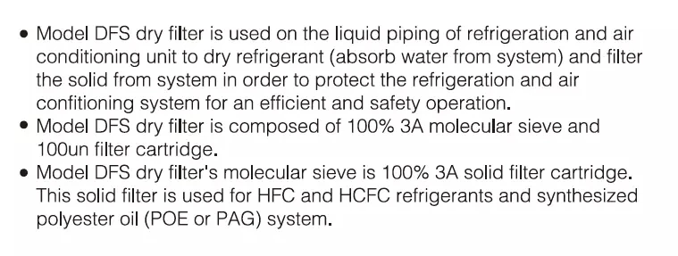 HONGSEN Solid Core Molecular Sieve Liquid Line Dry Filter Drier - DFS-083