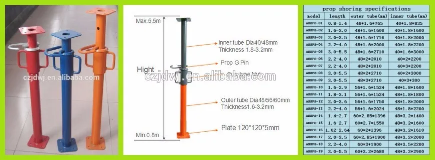 Adjustable Steel Shoring Prop System Vertical Pipe Support - Buy ...