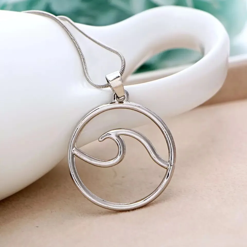 Stainless Steel Signature Wave Charm Pendant Ocean Wave Necklace - Buy ...