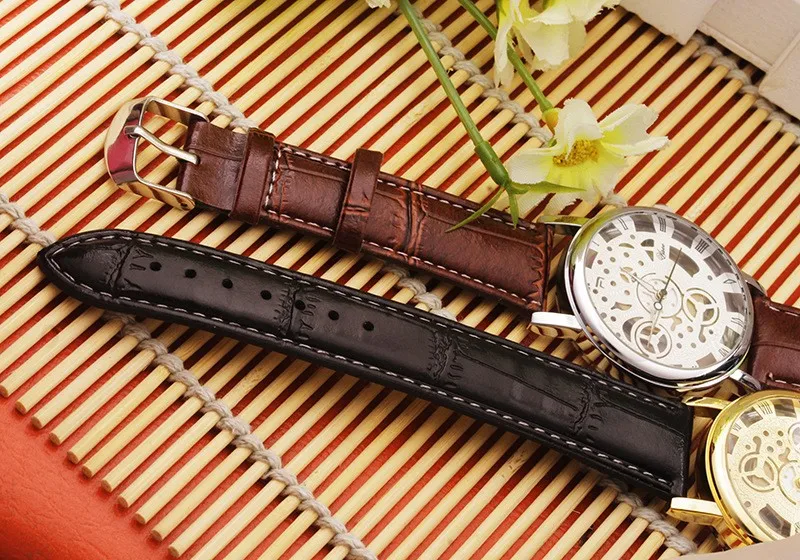 Hot Geneva Skeleton Watch Wristwatch Automatic Watches Men Pu Leather ...