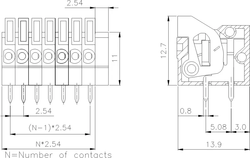 2.54 Mm Fixed Terminal Block 141r/141v Screwless Terminal Block - Buy ...