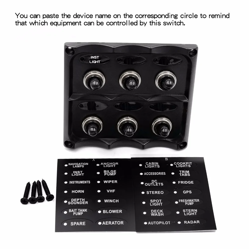 6 Gang 12 Volt Switch Panel Toggle Marine Rocker Switch Universal ...