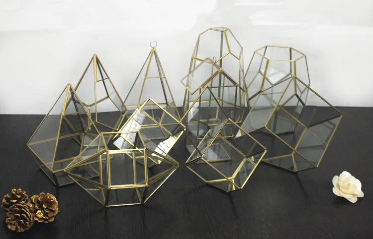 Copper Frame Geometric Terrarium,Art Craft Pentagon Terrarium Box 17*17 ...