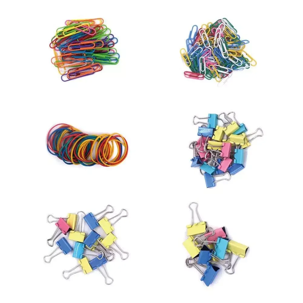 Colorful Mixed Paper Clips Rubber Band with Binder Clips