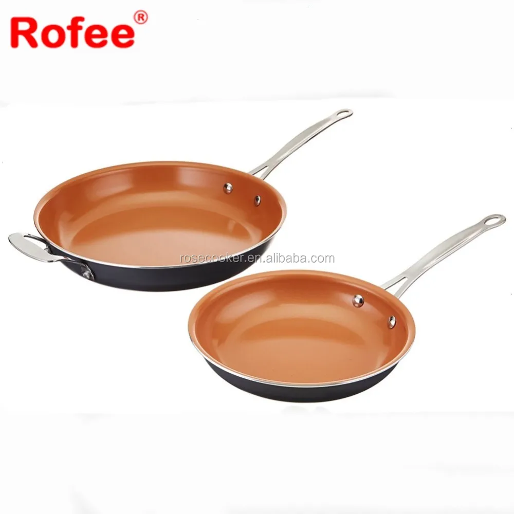 Pressed Aluminum Nonstick Fry Pan Roll Up Of The Edge With Flat ...