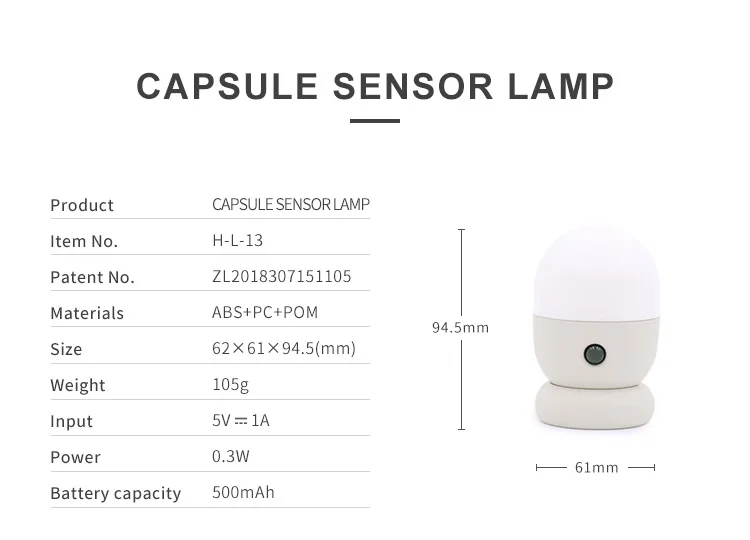 Mini Led Battery Rechargeable Capsule Sensor Lamp Bedside - Buy Night ...
