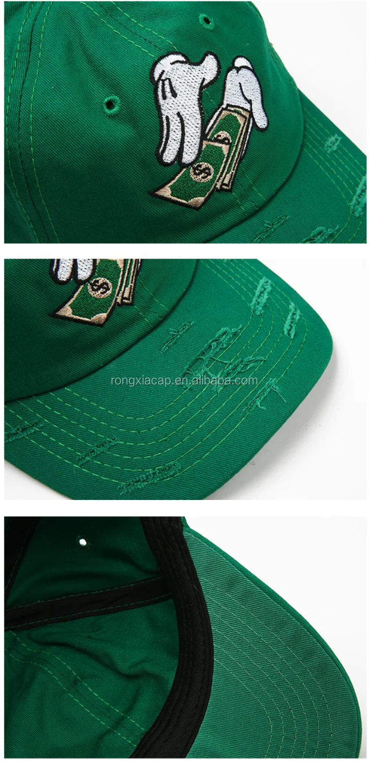 Custom Washed 6 Panel Green Destroyed Distressed Baseball Cap Hat ...