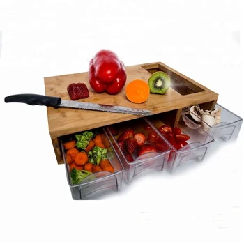 Wooden Bamboo Sliding Tray Kitchen Cutting Board With Scale And 4 ...