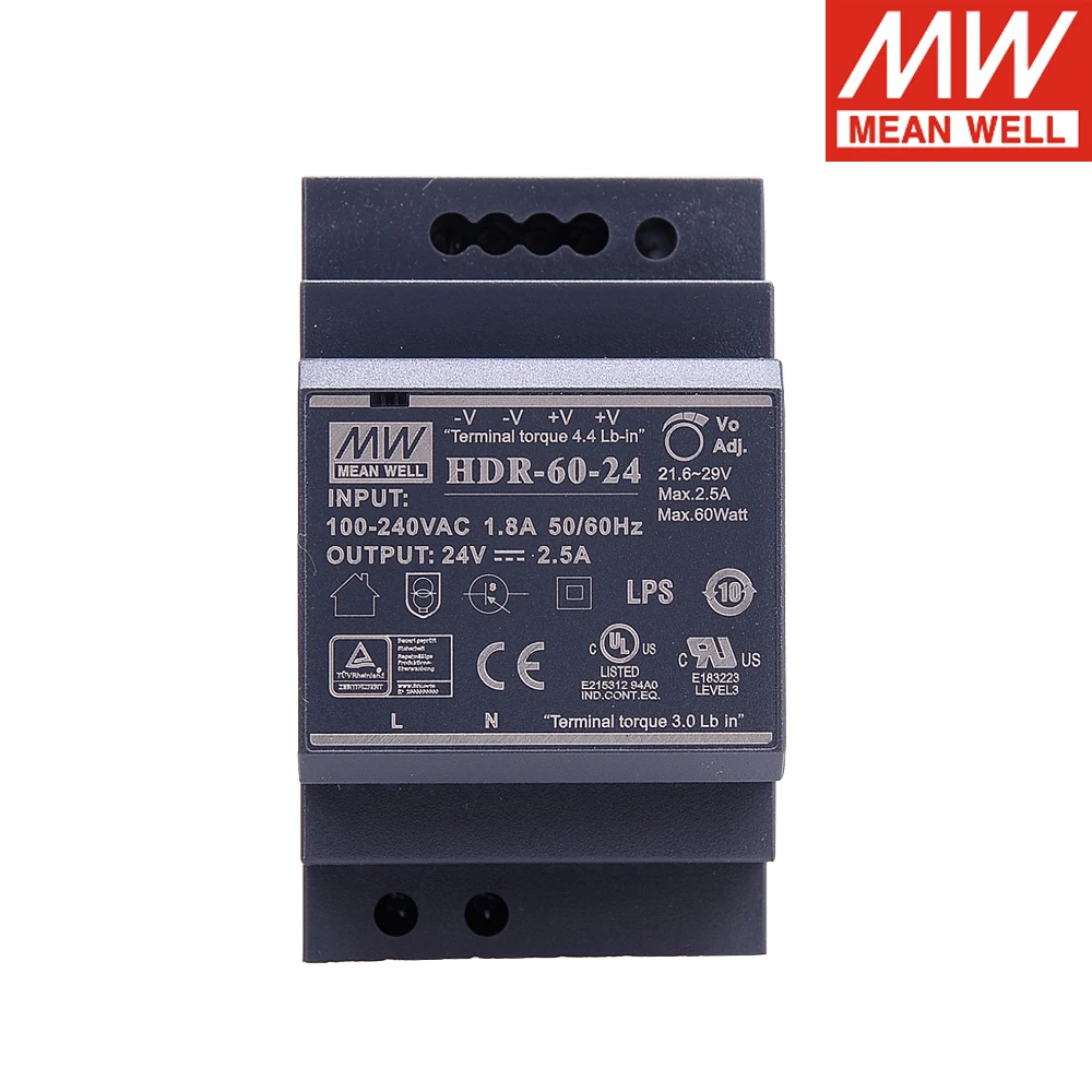 Smps Original Meanwell Hdr-60-24 60w 24v 2.5a Ac-dc Ultra Slim Step Shape Din Rail Switching ...