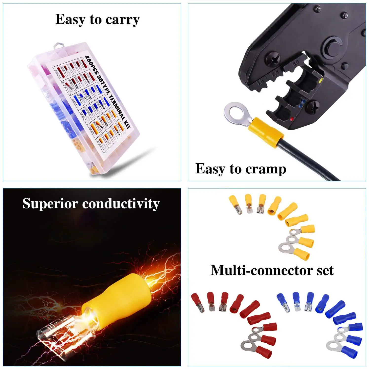 HS-30J Crimping Plier with 480PCS Terminals - Multifunctional Tool